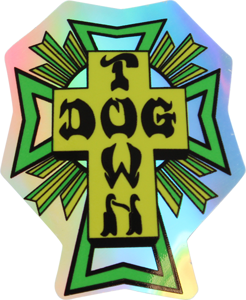 DOGTOWN HOLOGRAPHIC CROSS 2" DECAL GREEN - Skateboards.com